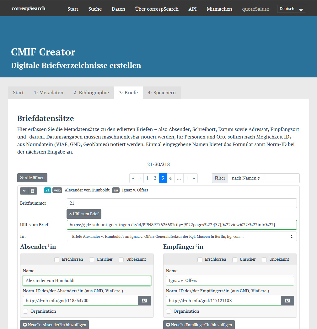 correspSearch: Neue Tools, neue Daten – und eine Auszeichnung | DHd-Blog